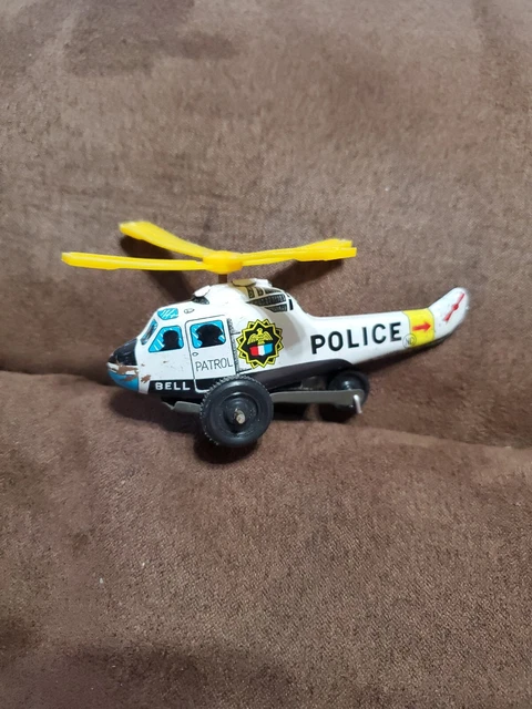 VINTAGE TIN TOY Police Helicopter Made In Japan ND Bell Metal Push Toy ...