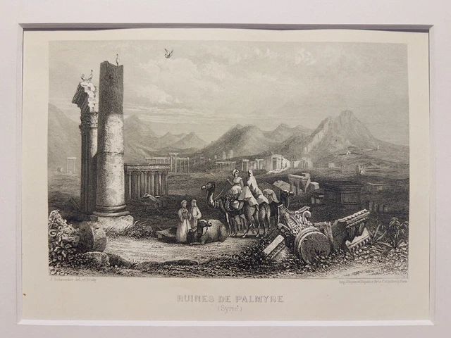 RUINES PALMYRE DAMAS Syrie 1858 ESTAMP Gravure sur acier antique ...