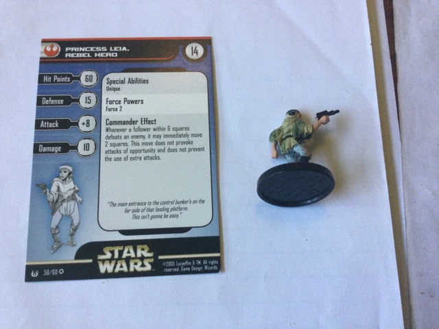 PRINCESS LEIA, REBEL hero Star Wars Miniatures With Stat Card Wotc ...