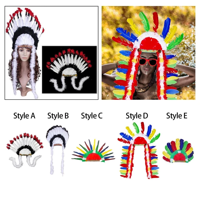 FEATHER HEADDRESS CHIEF Indian Hat Headpiece Photo Props Headwear ...