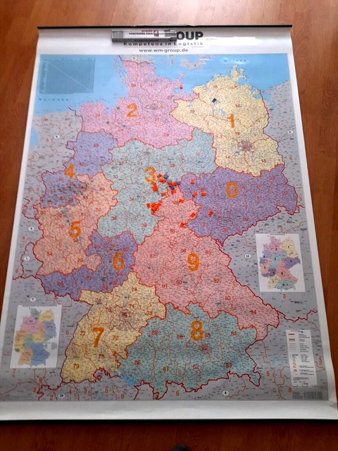 POSTLEITZAHLENKARTE PLZ DEUTSCHLAND mit Bundesländern, Poster 135cm x ...