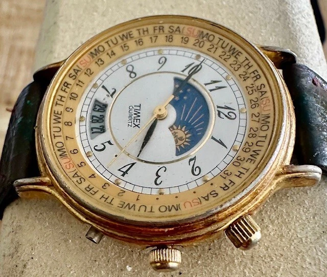 VINTAGE TIMEX 364T Cell Quartz Moonphase New Battery Mens Watch-1 ...