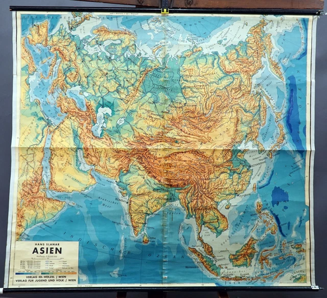 POSTER ARROTOLABILE VINTAGE mappa colorata dell'Asia mappa colorata EUR ...