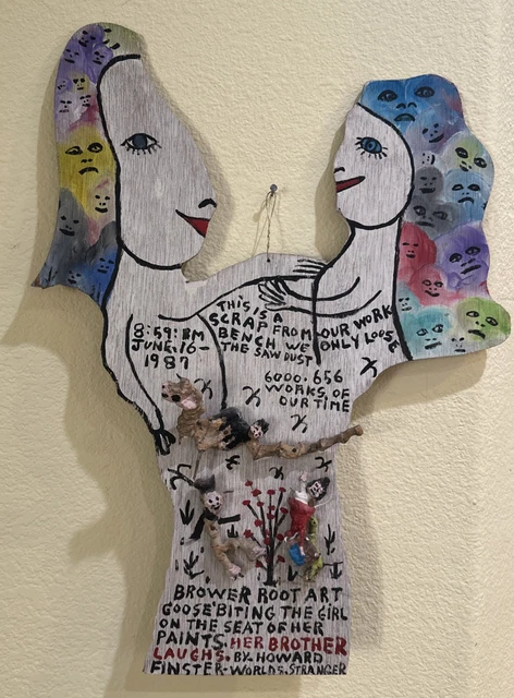 HOWARD FINSTER SIGNED 1987 Folk Art Painted Wood Cutout Outsider Art ...