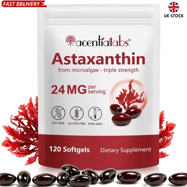 ASTAXANTHIN CAPSULES 12MG triple strength microagae 120 count gluten ...
