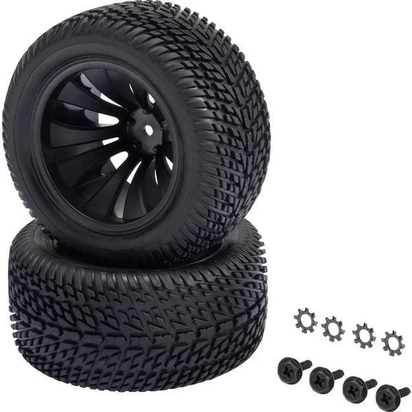 REELY RUOTE COMPLETE Reely 1:10 XS Truggy Block profilo 12 raggi 12056 ...