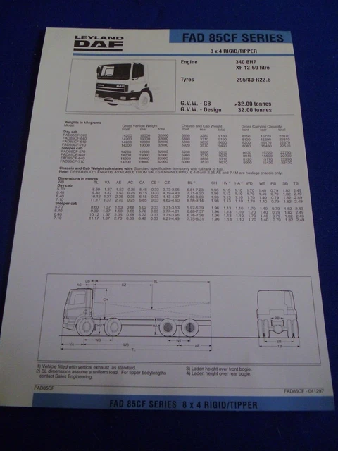 LEYLAND DAF Fad Series Lorry, Truck, Commercial Spec Sheet Brochure £2. ...