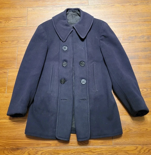 VINTAGE 40S US Navy 10 Button Pea Coat WWII USN Size Missing Fit Sm/Med ...