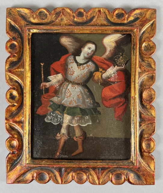 ANTIQUE CUZCO SPANISH Colonial Angel St. Michael Oil Painting Archangel ...