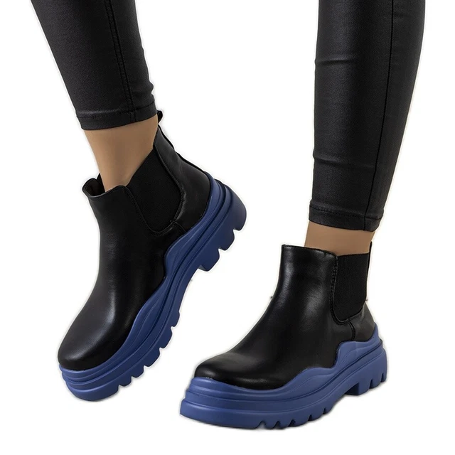BOTAS NEGRAS EN la plataforma Tausel azul negro EUR 38,03 - PicClick FR