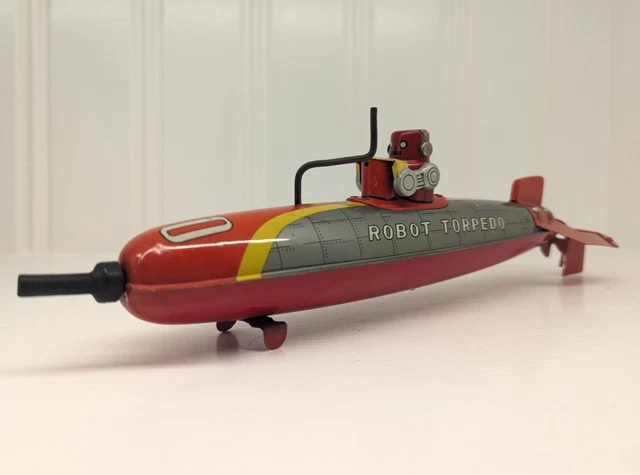 RARE MARUSAN 1950'S Tin Litho Robot Torpedo Crank Friction Tin Space ...