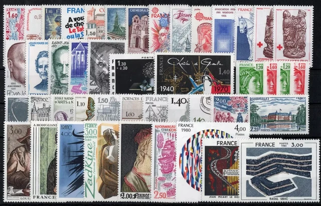 FRANCE- ANNEE 1980 Complète 45 Timbres NEUFS** du N° 2073 au 2117 LUXE ...