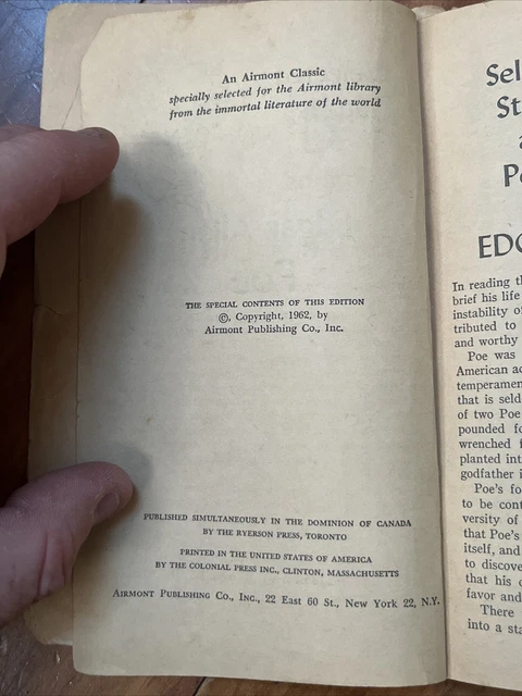 SELECTED STORIES AND POEMS 1962 EDGAR ALLAN POE - Couverture en forme ...