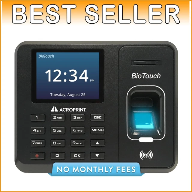 COMPACT BIOMETRIC FINGERPRINT Proximity Time Clock - Easy Setup, Corded ...