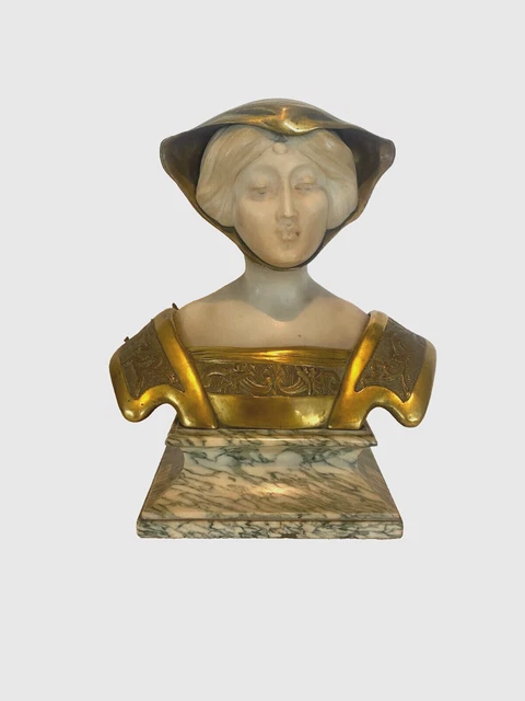 BUSTE MARBRE et bronze signé S Bizard sur socle marbre veiné vert . XX ...