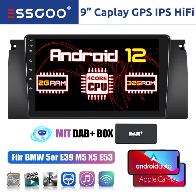 AUTORADIO 9& ANDROID 12 Carplay GPS NAV DAB + FM 2+32G per BMW Serie 5 ...