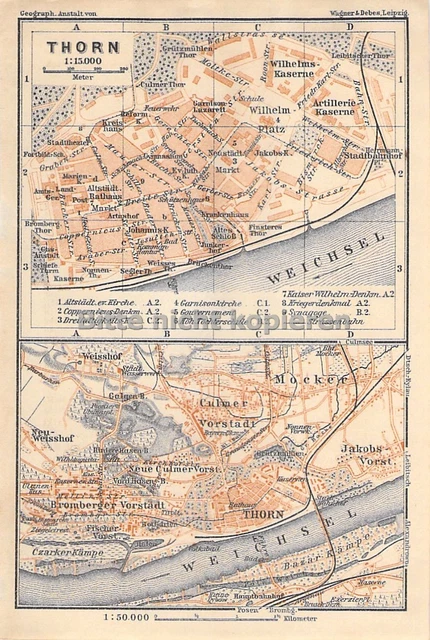 THORN POLEN WEICHSEL um 1900 historische alte Landkarte Stadtplan map ...