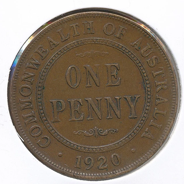 AUSTRALIA 1920 ONE Penny 1d George V (double dot) - good Fine $224.63 ...