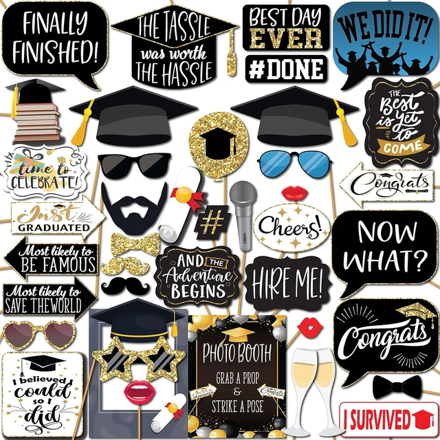 GRADUATION PHOTO BOOTH Props, 41 Pc Photobooth Kit with 8 X 10-Inch ...