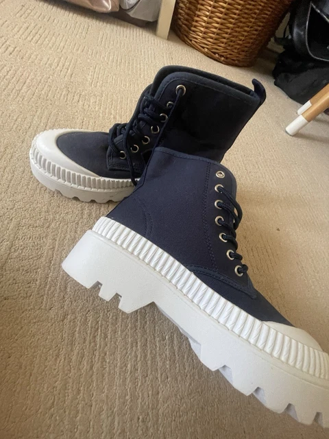 NAVY COMBAT ANKLE Boots Lace-Up White Lug Sole UK 3 £7.59 - PicClick UK