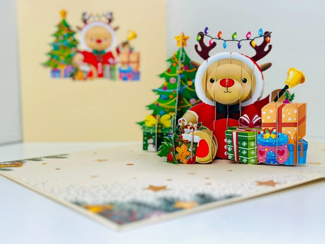 ORIGAMI POP CARDS Grumpy Rudolph The Red Nosed Reindeer Thank You Pop ...