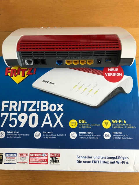 AVM FRITZ!BOX 7590 AX V2 WiFi 6 WLAN Router weiss 1 Jahr alt mit Rechnung EUR 190,00 - PicClick DE