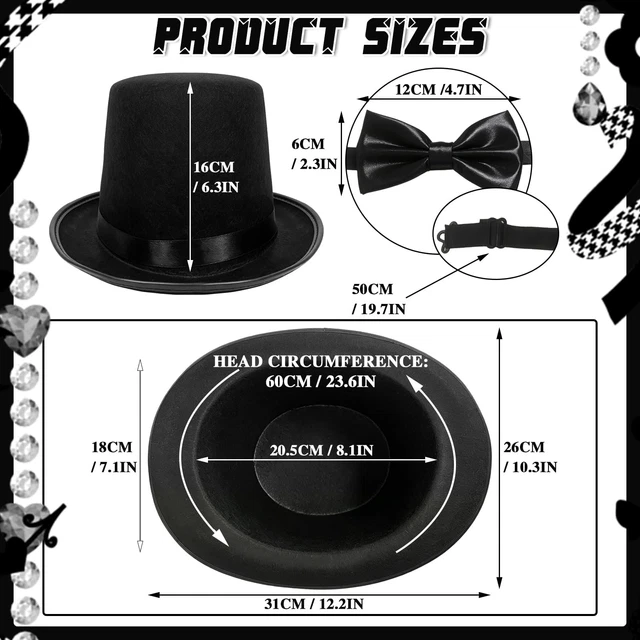 EERRHHAQ ADULT FELT Top Hat and Bow Tie Halloween Cosplay Costume Set ...