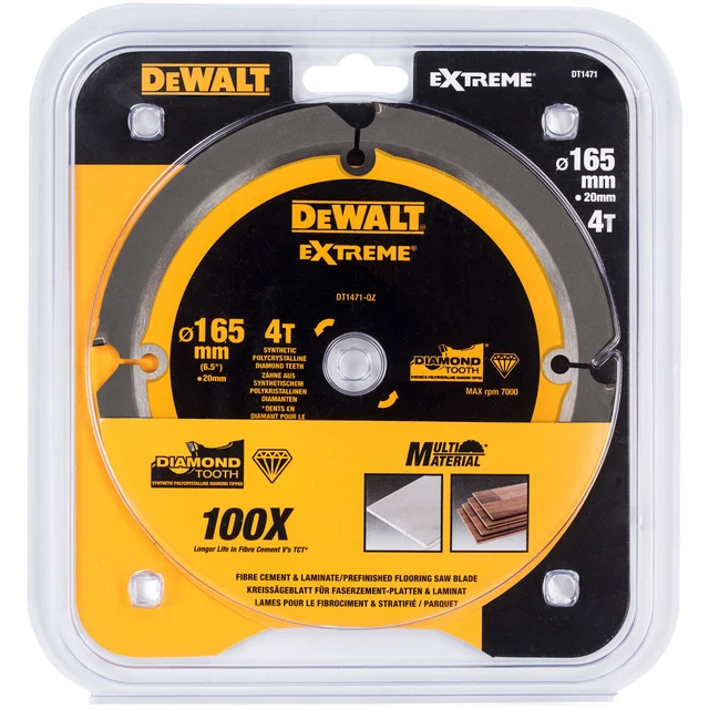 DEWALT DT1471-QZ EXTREME PCD Fibre Cement Saw Blade 165 x 20mm x 4T £59 ...