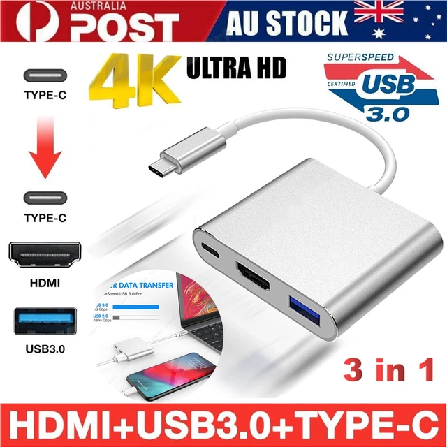 TYPE C TO USB-C HDMI USB 3.0 Adapter Converter Cable 3 in 1 Hub For Mac ...