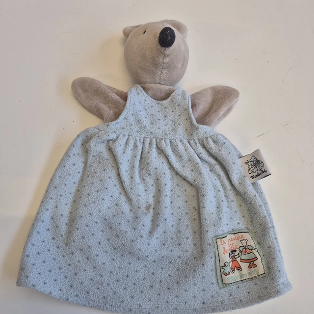 MOULIN ROTY MOUSE Plush Soft Toy Hand Puppet Grey Blue Baby Comforter £ ...