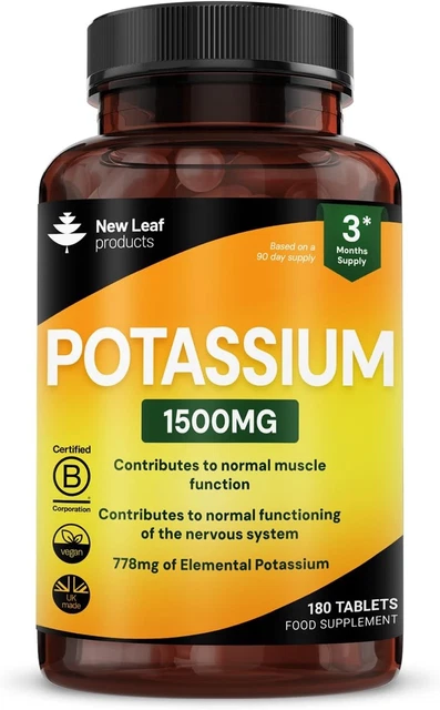 POTASSIUM 1500MG SUPPLEMENTS High Strength - 180 Tablets Nervous System ...