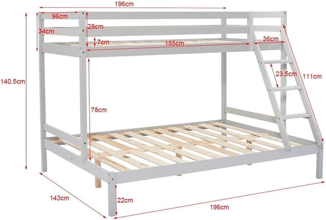 PANANA WOODEN TRIPLE Bunk Bed Grey 3FT Single + 4FT6 Double Kids Adult ...