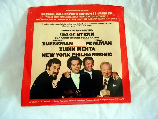ISAAC STERN 60TH Anniversary Celebration Gala Collector's 7" Ep 33 Tours Neuf Comme Neuf EUR 1 ...