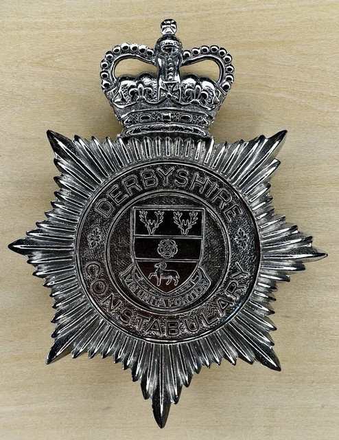 QC DERBYSHIRE CONSTABULARY Police Helmet Plate 1970s £5.00 - PicClick UK