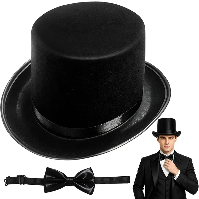 EERRHHAQ ADULT FELT Top Hat and Bow Tie Halloween Cosplay Costume Set ...