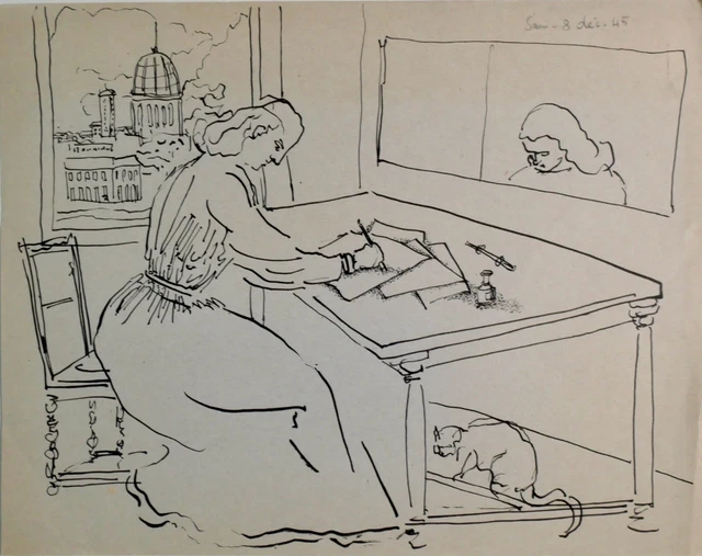 JANINE JANET - Dessin original - Encre - Autoportrait EUR 130,00 - PicClick FR