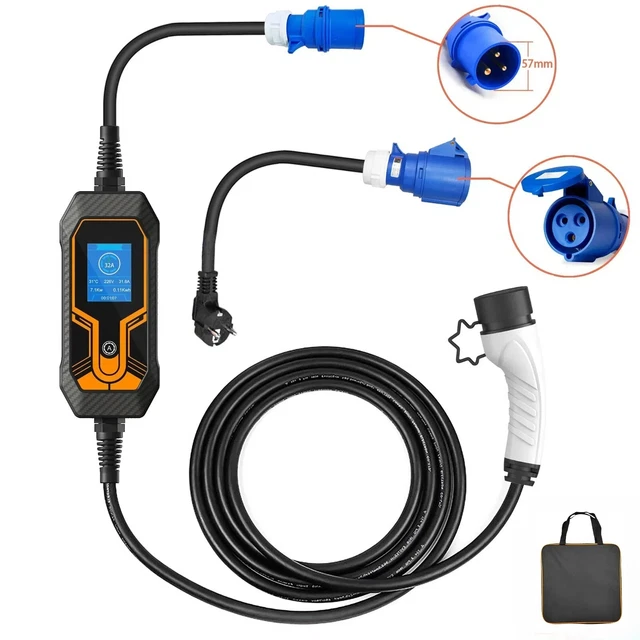 TYPE2 IEC PORTABLE EV Charger | Commando Socket | 8-32A Adjustable ...