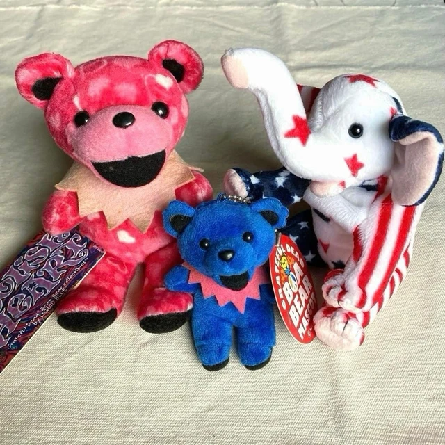 GRATEFUL DEAD BEAR Pink Heart Blue Bear/Ty Stars And Stripes Elephant ...