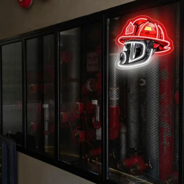 MODERN FIREFIGHTER LED Party Sign Homes Office Lighting Acrylic Texture ...
