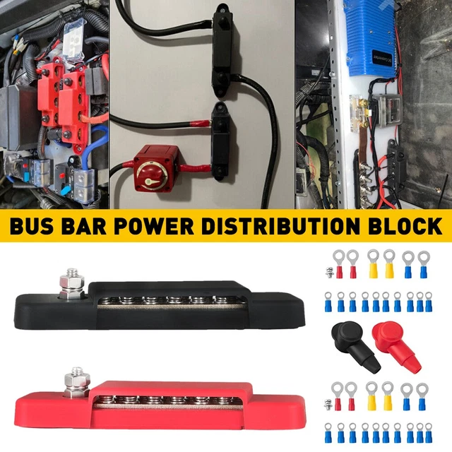 12 POINT BAR Busbar Bus Power Distribution Block 180A 12V DC Black Red ...