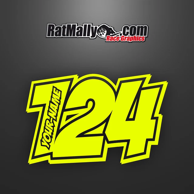 RACE NUMBERS NAME DECALS STICKERS TRACK GRAPHICS - RATMALLY POW-NEON ...