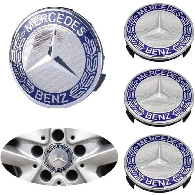 LOT 4 CACHE Moyeu 75mm BLEU Pour Mercedes Logo Emblème Jante Centre De ...