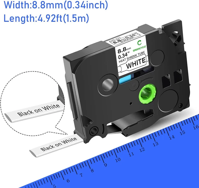 HS HSE 221 Shrink Tube Label Tape for Brother PTE300 PT-E500 E800W 8 ...