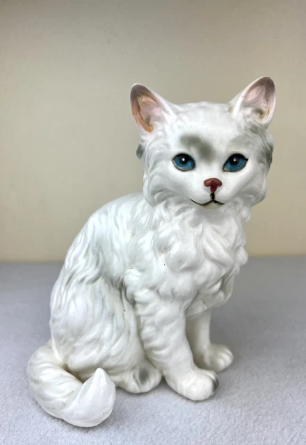 VINTAGE LEFTON WHITE Cat Figurine H1517 Porcelain Japan 6.25” Mid ...