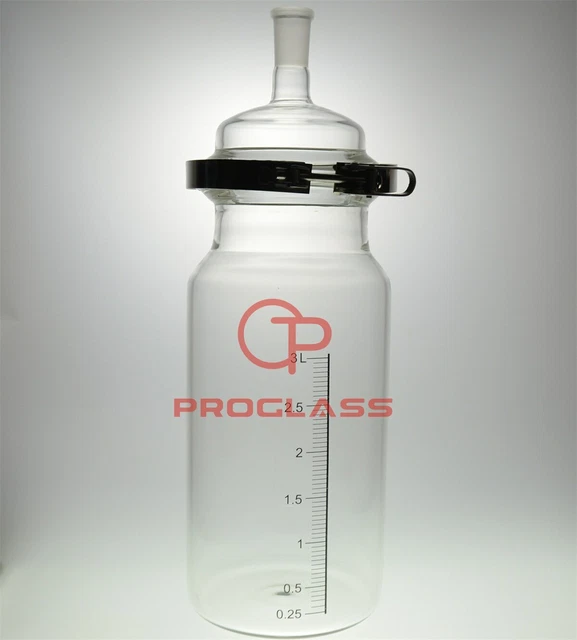 5000ML 24/ 40 3-NECK, GLASS Cylinder Reactor,5 Litre Flat Bottom ...