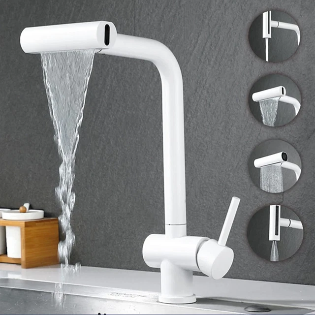 WHITE KITCHEN TAPS Pull out Spray Head Sink Mixer Tap Single Lever ...