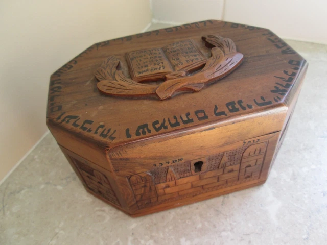 ANTIQUE PALESTINE OLIVE Wood Box - Carved And Decorated In Hebrew ...
