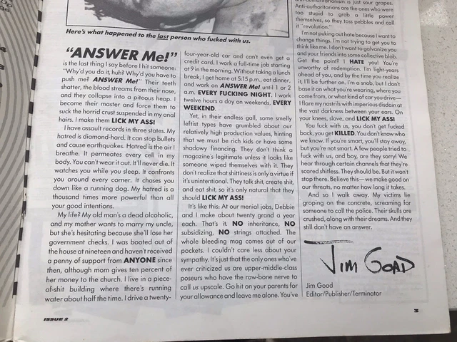 RARE ANSWER ME! Magazine # 2 Jim Goad Debbie Goad 1992 Underground Punk ...