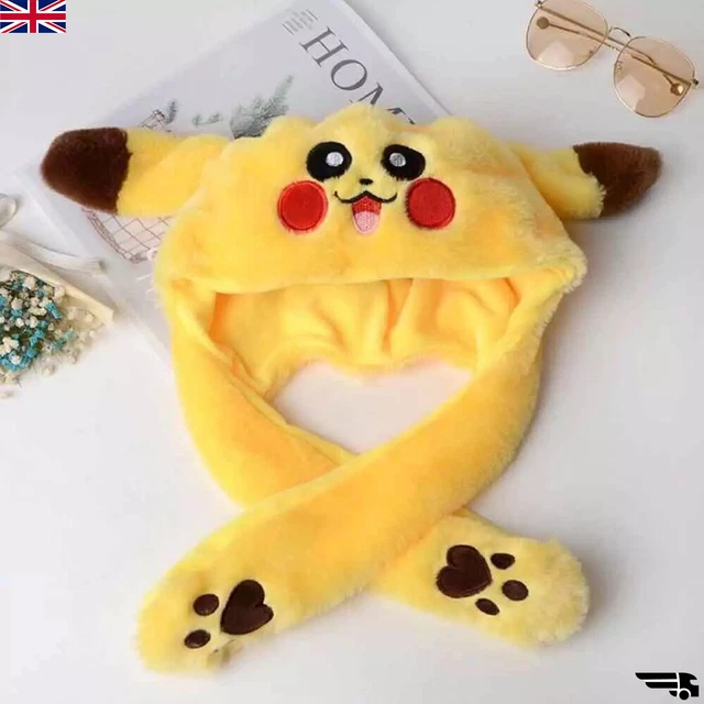 UK SELLER PIKACHU Rabbit Hat Plush Moving Ears Pressing with Airbag Cap ...