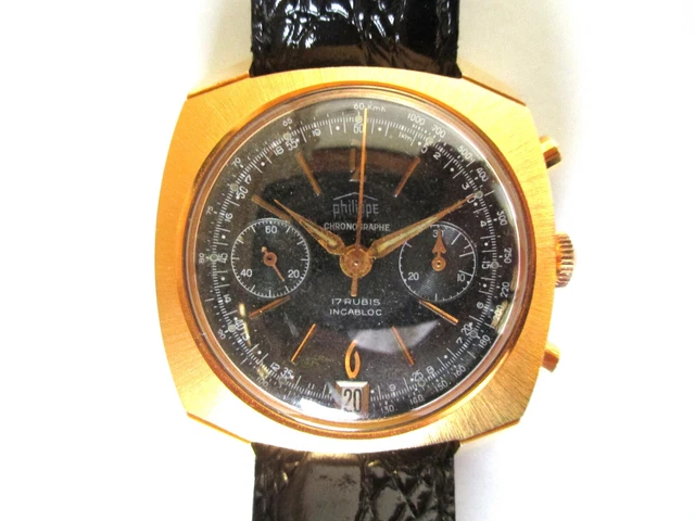 MONTRE ANCIENNE CHRONOGRAPHE PHILIPPE LANDER189 VINTAGE an60 Rectangle ...